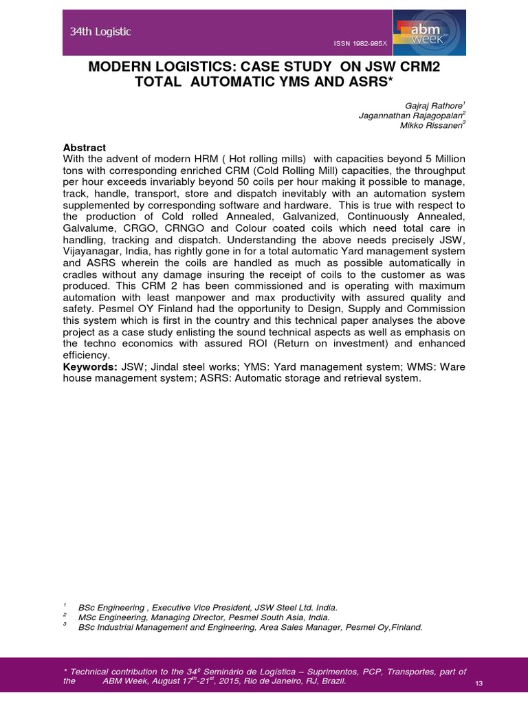 Modern Logistics: Case Study On JSW Crm2 Total Automatic Yms and Asrs | PDF | Warehouse | Simulation