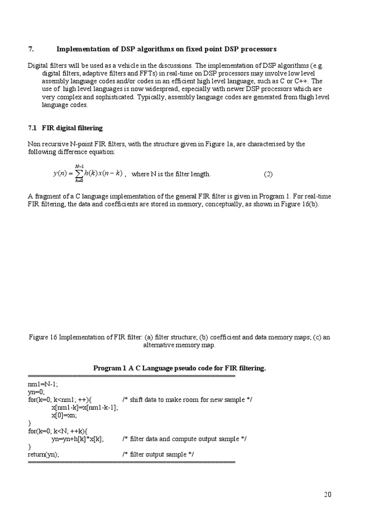 Implementation of DSP Algorithms On Fixed Point DSP Processors | PDF ...