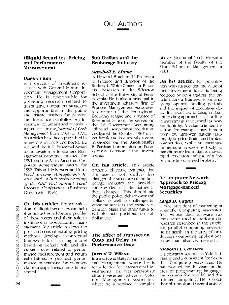 Our Authors: Illiquid Securities: Pricing and Performance Measurement ...
