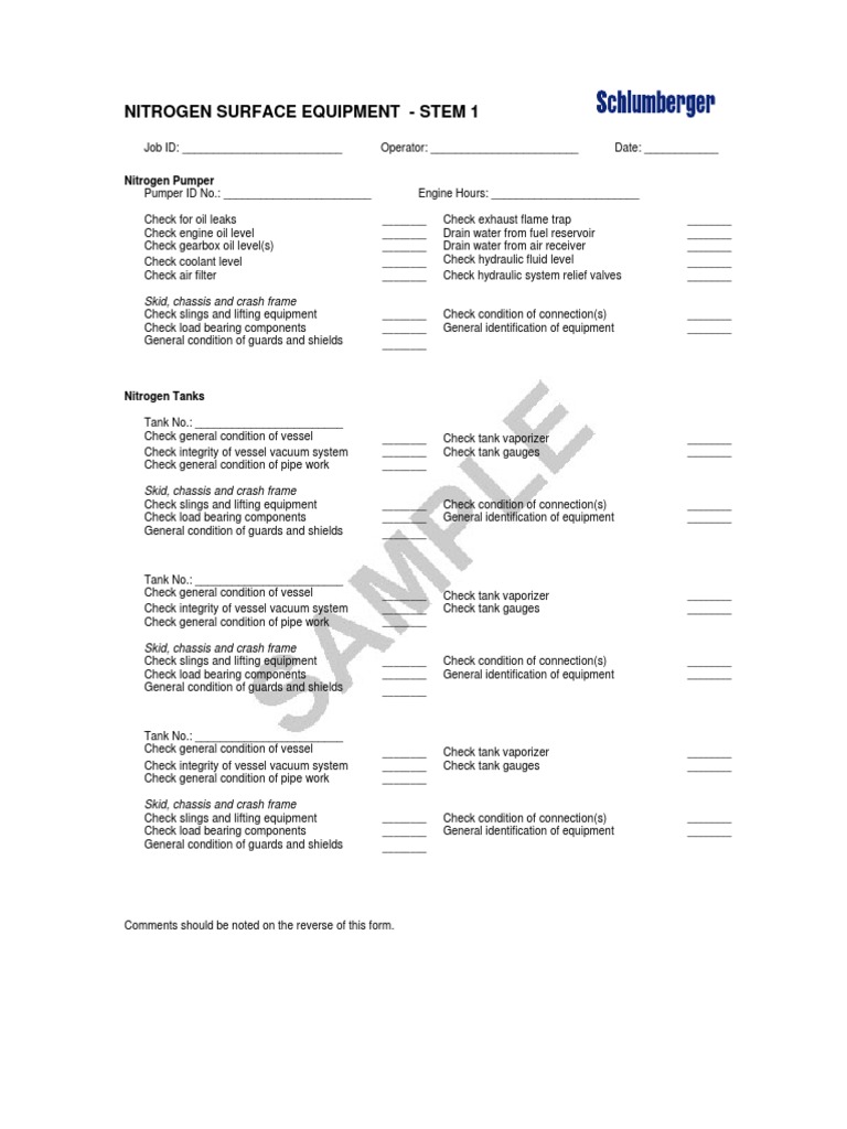 Nitrogen Equipment Inspection Checklist | PDF | Carburetor | Propulsion