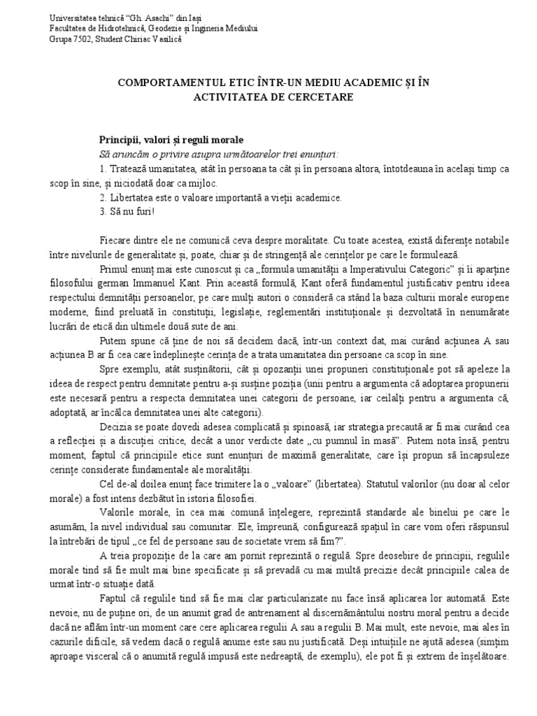 Comportament Etic - Chiriac Vasilică | PDF