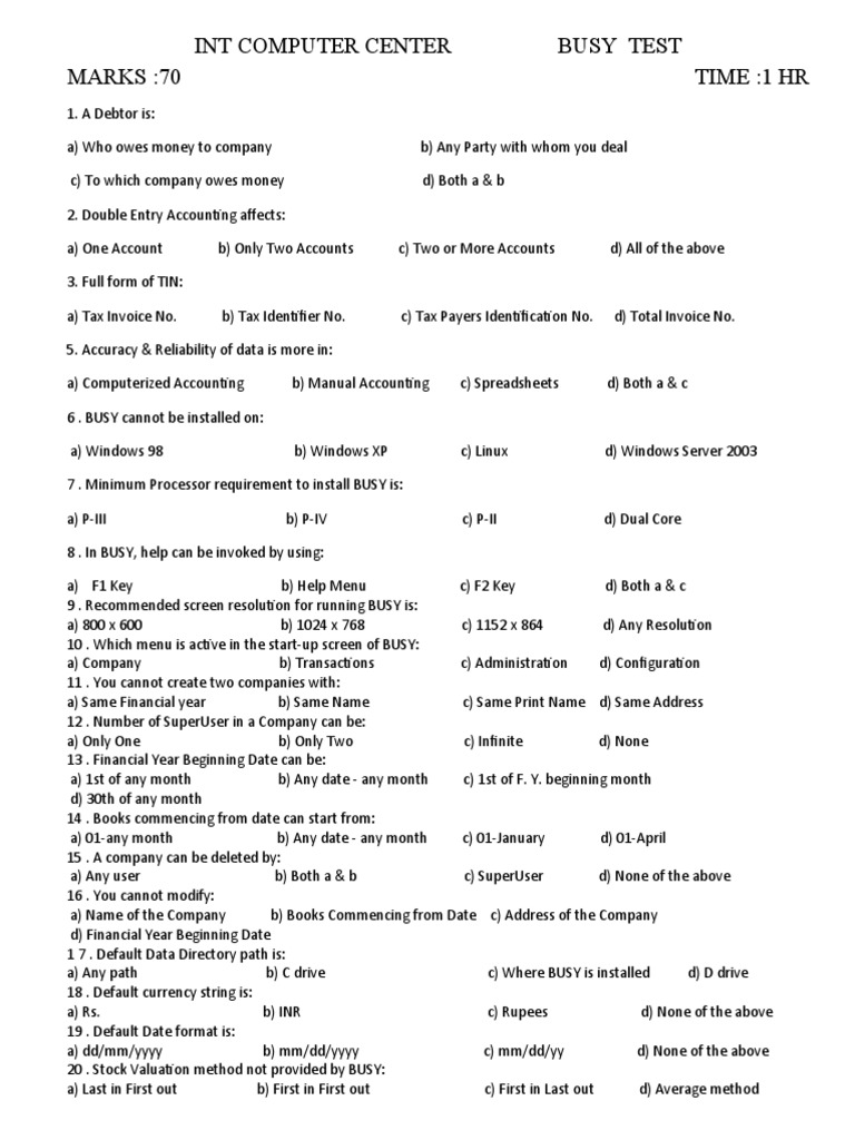 Busy Test | PDF | Printer (Computing) | Debits And Credits