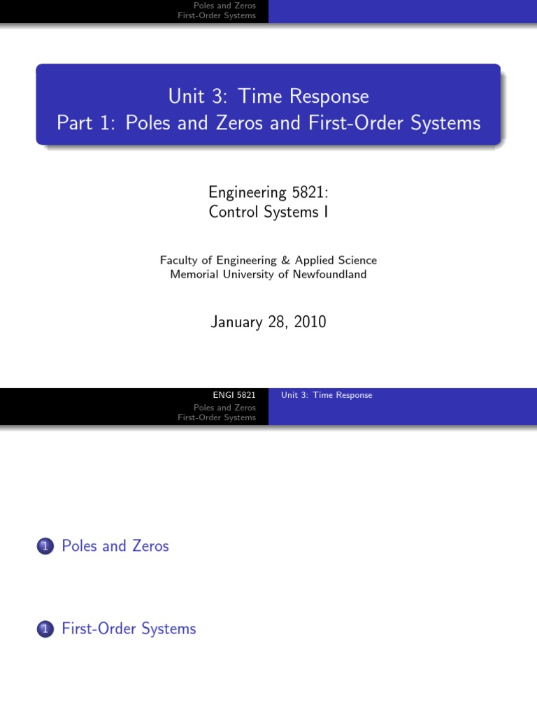 Unit 3: Time Response Part 1: Poles and Zeros and First-Order Systems | PDF | Function ...
