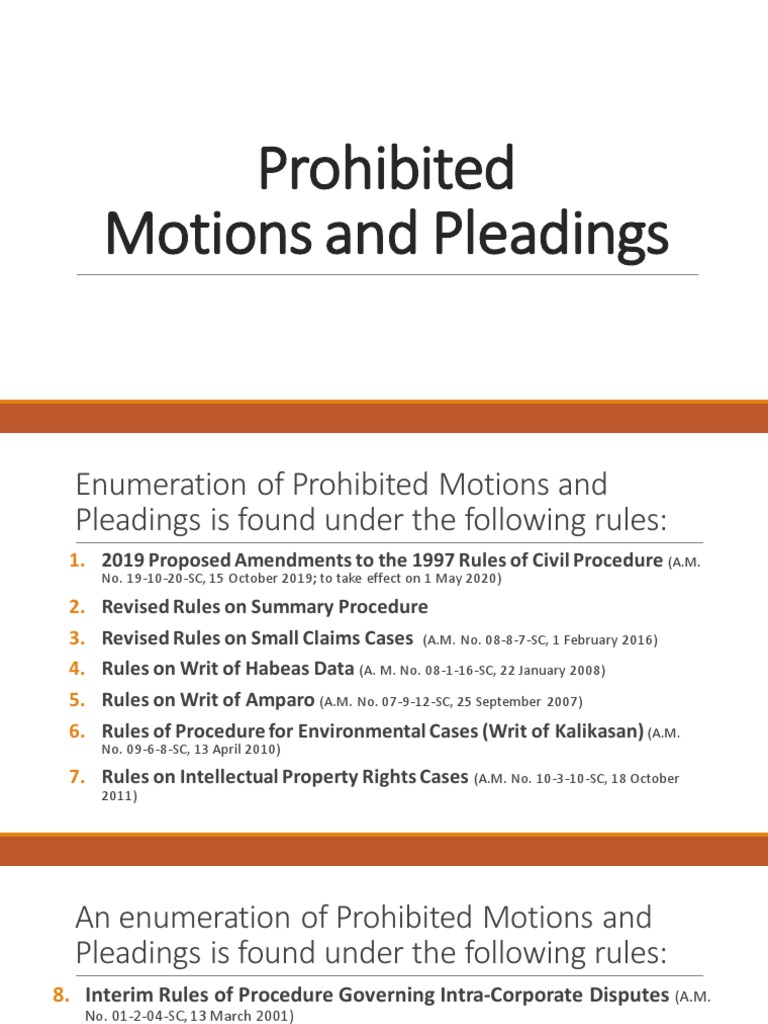 Prohibited Motions and Pleadings PDF | PDF