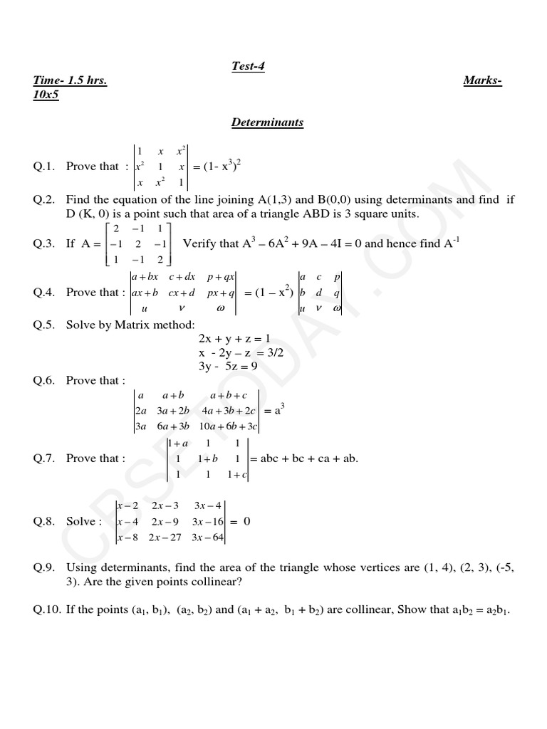 Class 12 Math Assignment On Determinants | PDF
