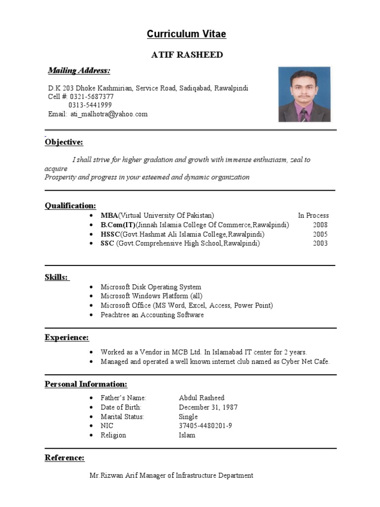 Atif Rasheed's CV: MBA, IT Skills, Experience | PDF | Career & Growth