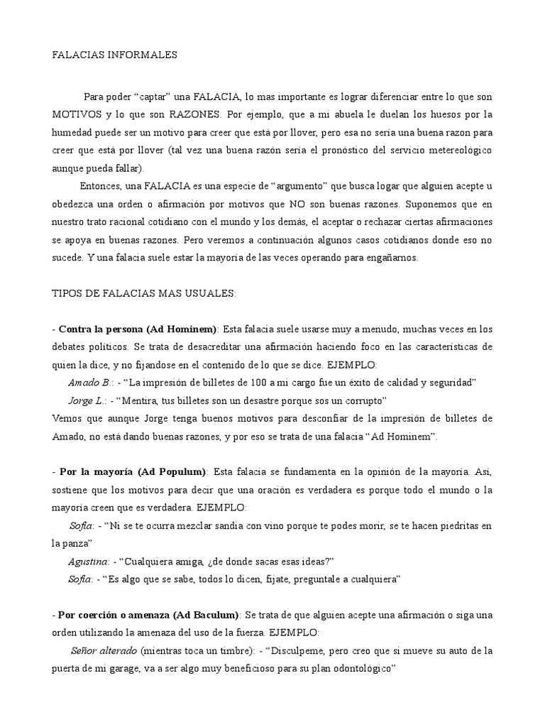 Resumen Tipos de Falacias Informales 2 | Descargar gratis PDF | Falacia ...