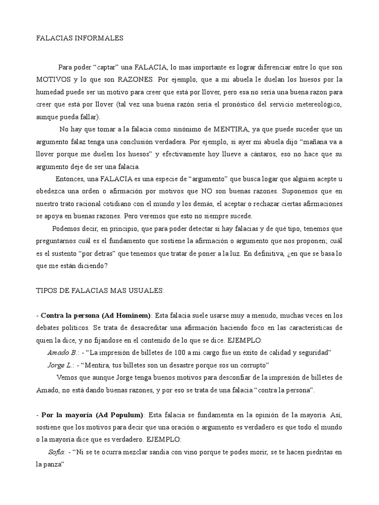 Resumen Tipos de Falacias Informales Version Final | PDF | Falacia ...