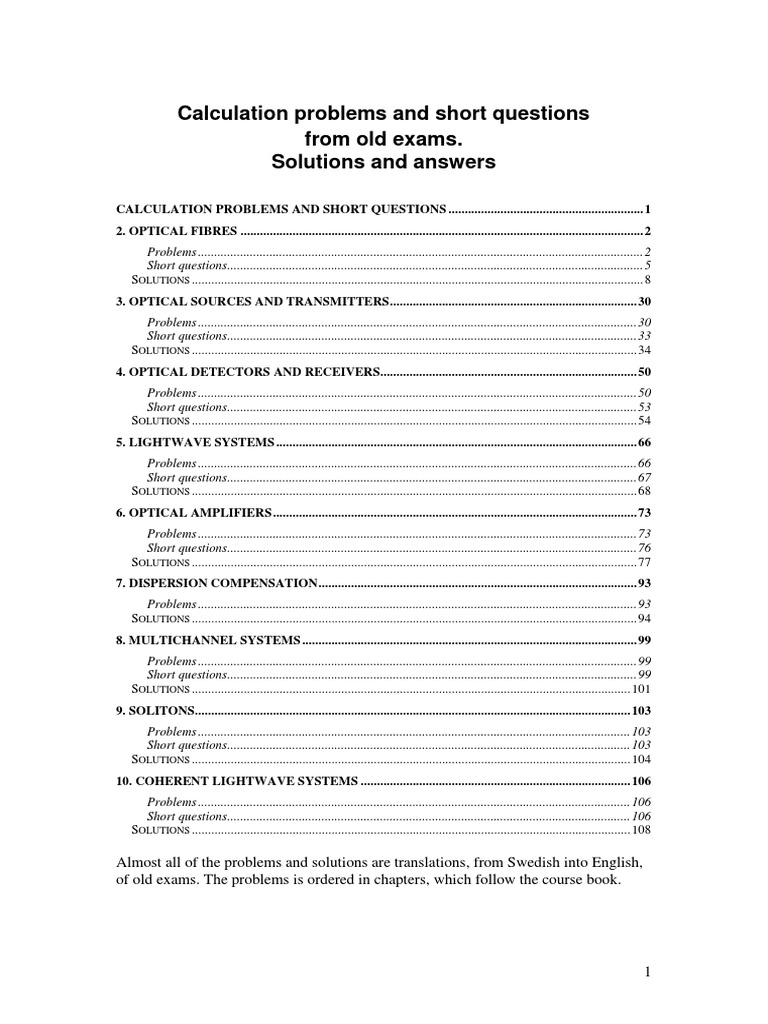 Calculation Problems and Short Questions From Old Exams. Solutions and ...