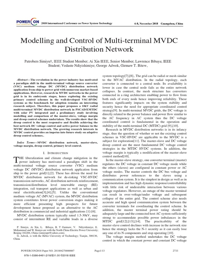 Modelling and Control of Multi-Terminal MVDC Distribution Network | PDF | Control Theory | High ...