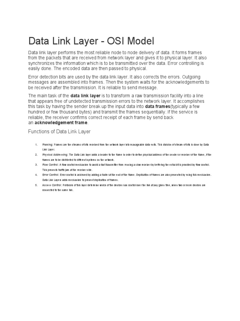 Data Link Layer - OSI Model | PDF | Error Detection And Correction | Computer Network