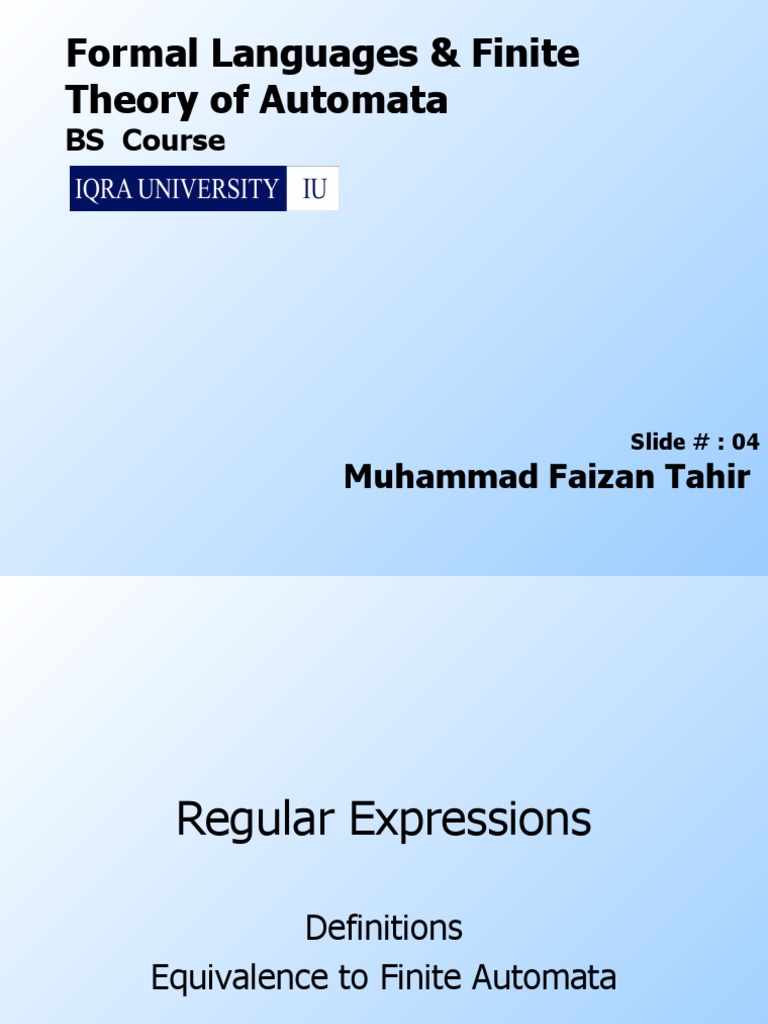 Formal Languages & Finite Theory of Automata: BS Course | PDF | Regular Expression | String ...
