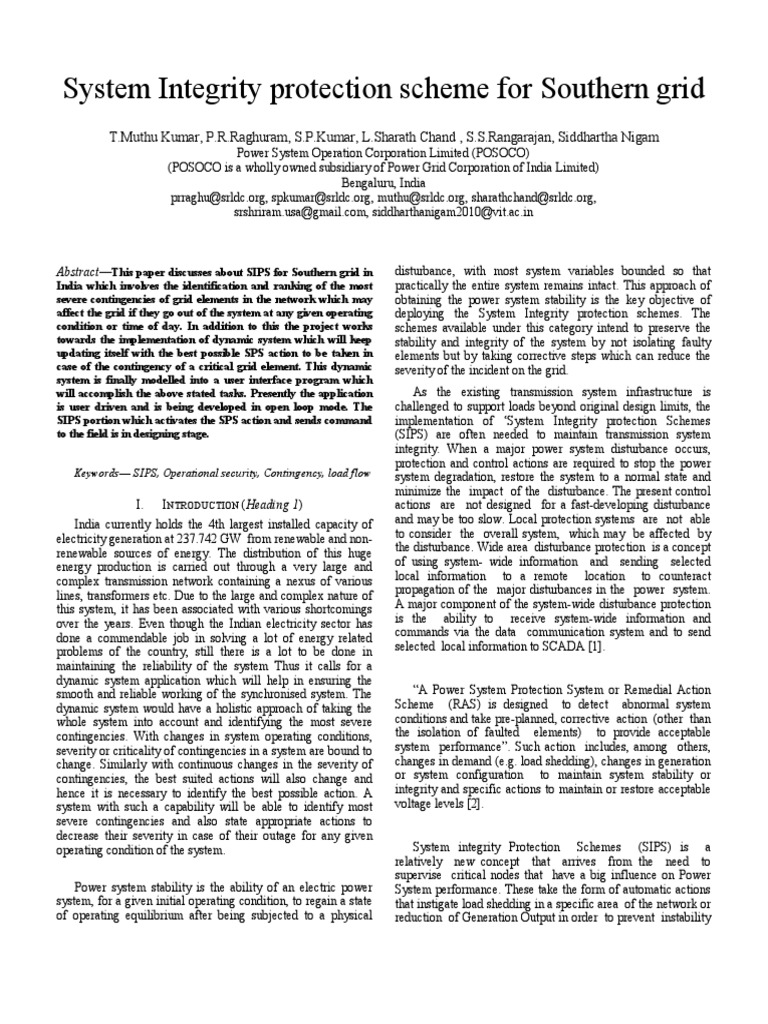 System Integrity Protection Scheme For Southern Grid | PDF | Electrical ...