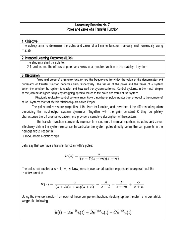 Poles and Zeros in Transfer Functions | PDF | Complex Number | Exponentiation