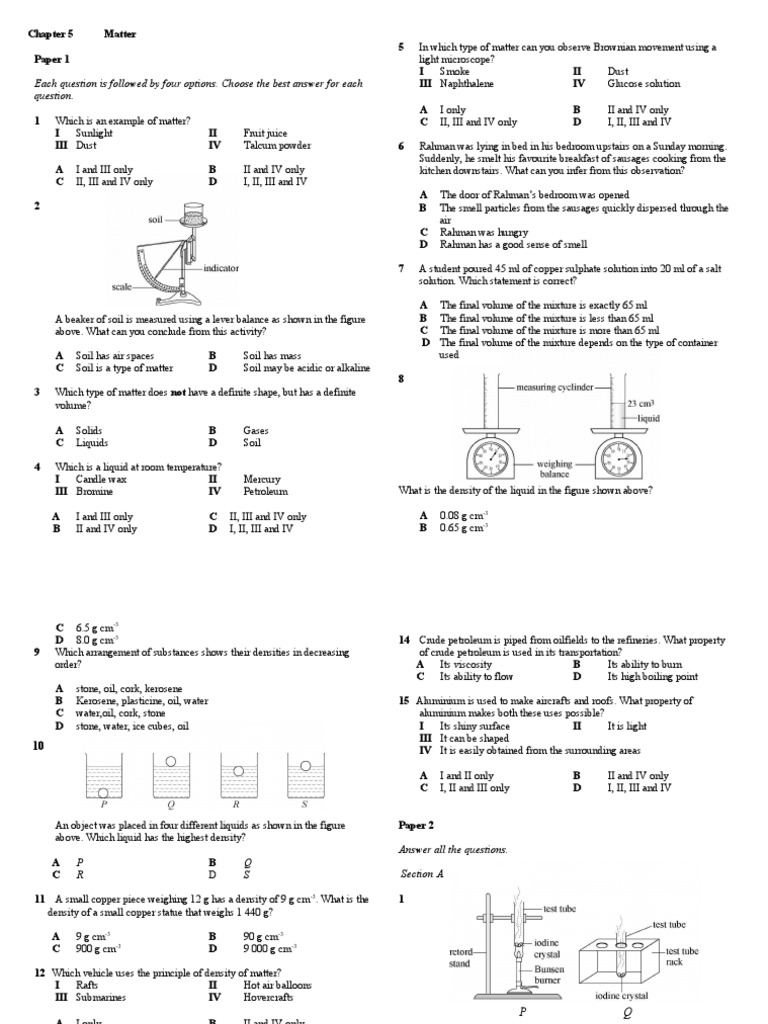 Form 1 Matter Exercises | PDF | Liquids | Oil