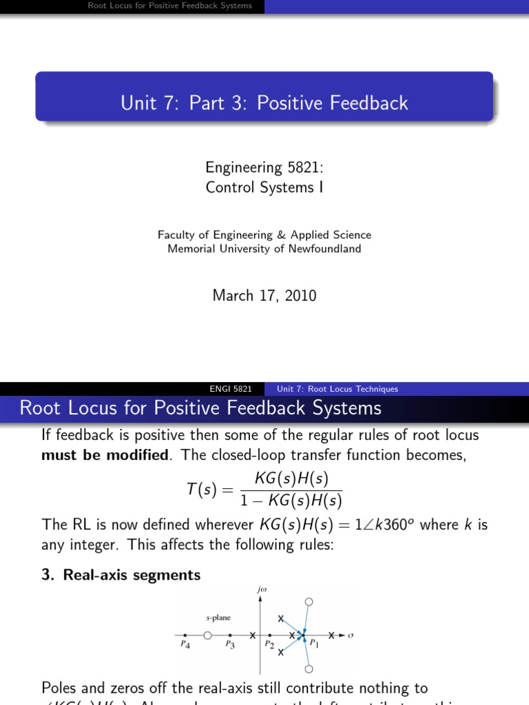 Unit 7: Part 3: Positive Feedback: Engineering 5821: Control Systems I ...