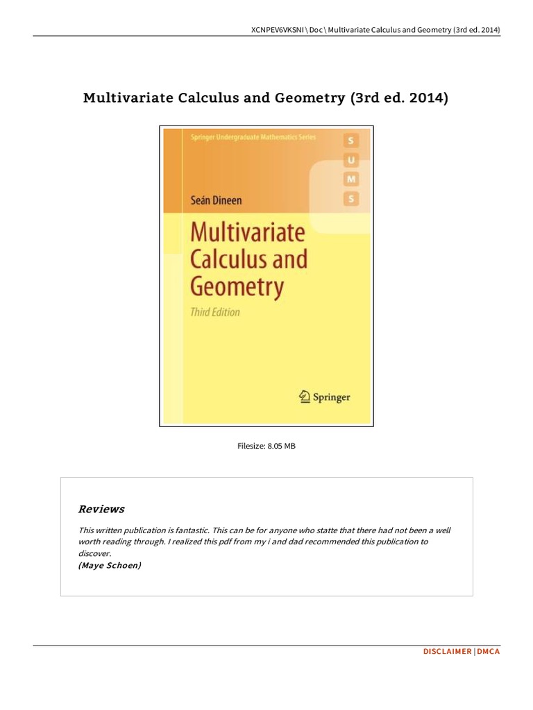 Multivariate Calculus and Geometry 3rd Ed 2014 Ebook PDF | PDF ...