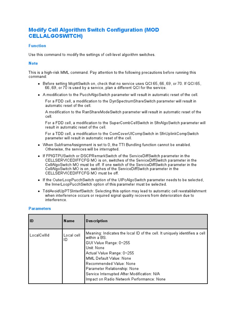MOD CELLALGOSWITCH (Modify Cell Algorithm Switch Configuration) | PDF | Telecommunications ...