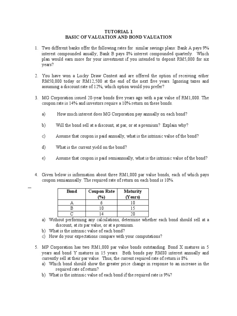Tutorial 1 Bond Valuation | PDF | Bonds (Finance) | Interest