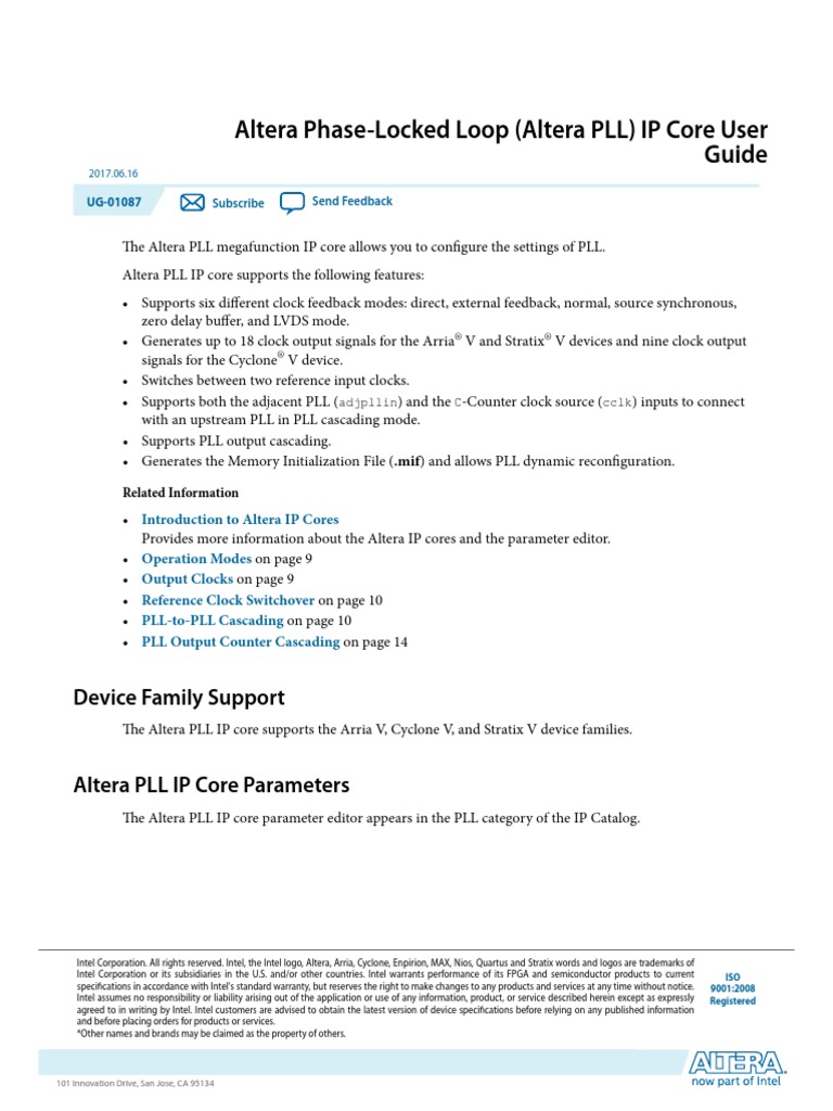 Altera Phase-Locked Loop (Altera PLL) IP Core User Guide: Device Family ...