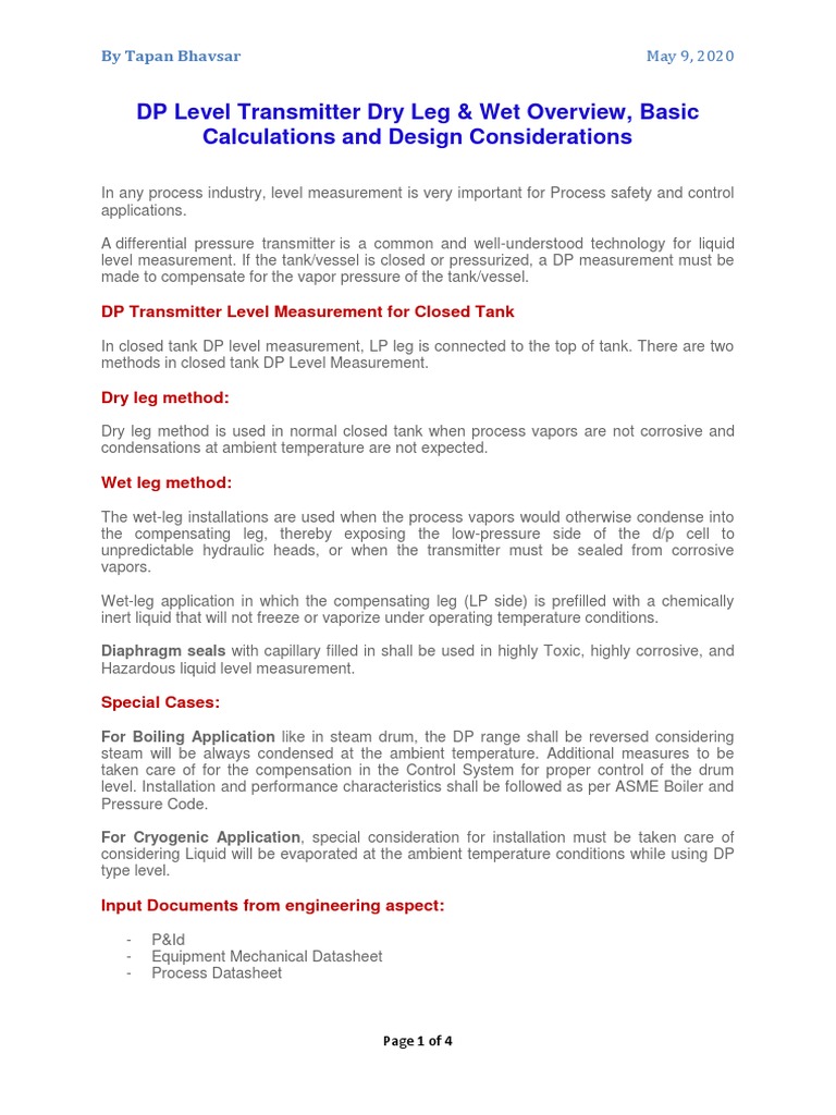 Wet Leg vs. Dry Leg Level Transmitter Guide | PDF | Steam | Liquids