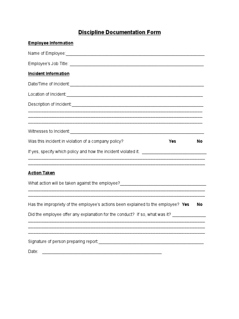 Discipline Documentation Form: Employee Information | PDF