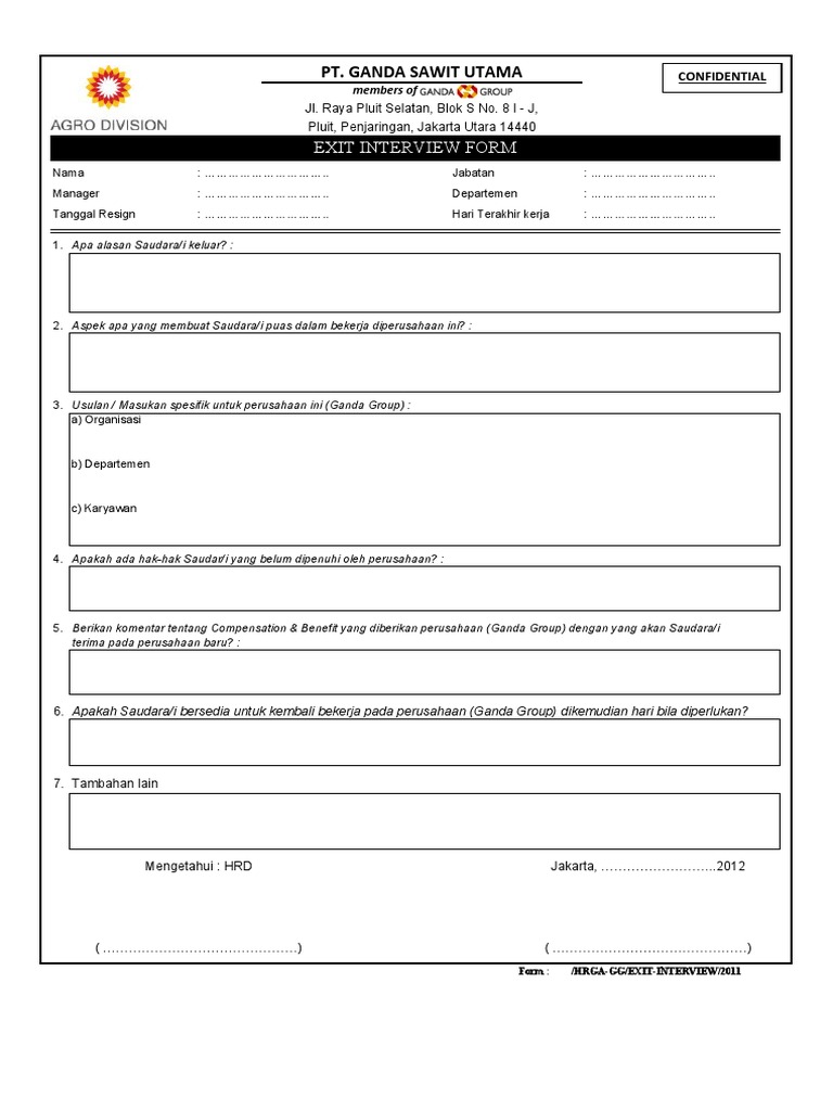 Formulir Exit Interview Karyawan | PDF | Bisnis