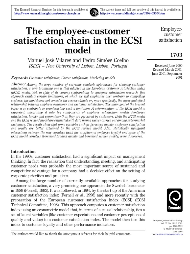 The Employee-Customer Satisfaction Chain in The Ecsi Model: Manuel ...