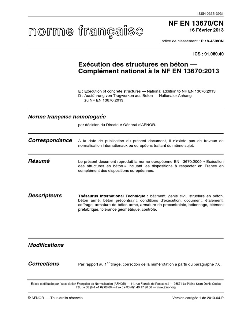NF EN 13670 CN February 2013混凝土结构实施 PDF | PDF | Secteurs de l'économie ...