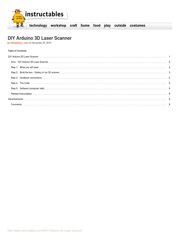 DIY Arduino 3D Laser Scanner | PDF | Image Scanner | Arduino