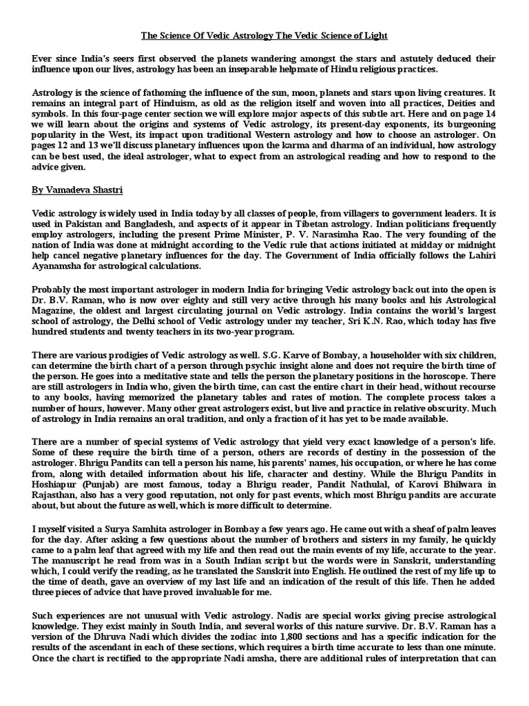 The Science of Vedic Astrology The Vedic Science of Light | PDF ...