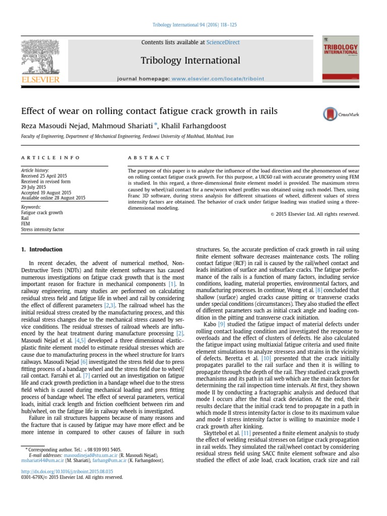 Tribology International: Reza Masoudi Nejad, Mahmoud Shariati, Khalil ...
