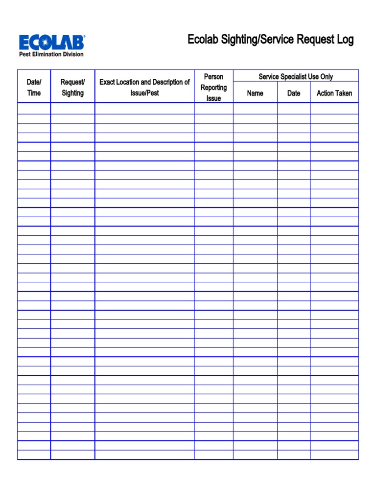 Ecolab Pest Control Log Template | PDF