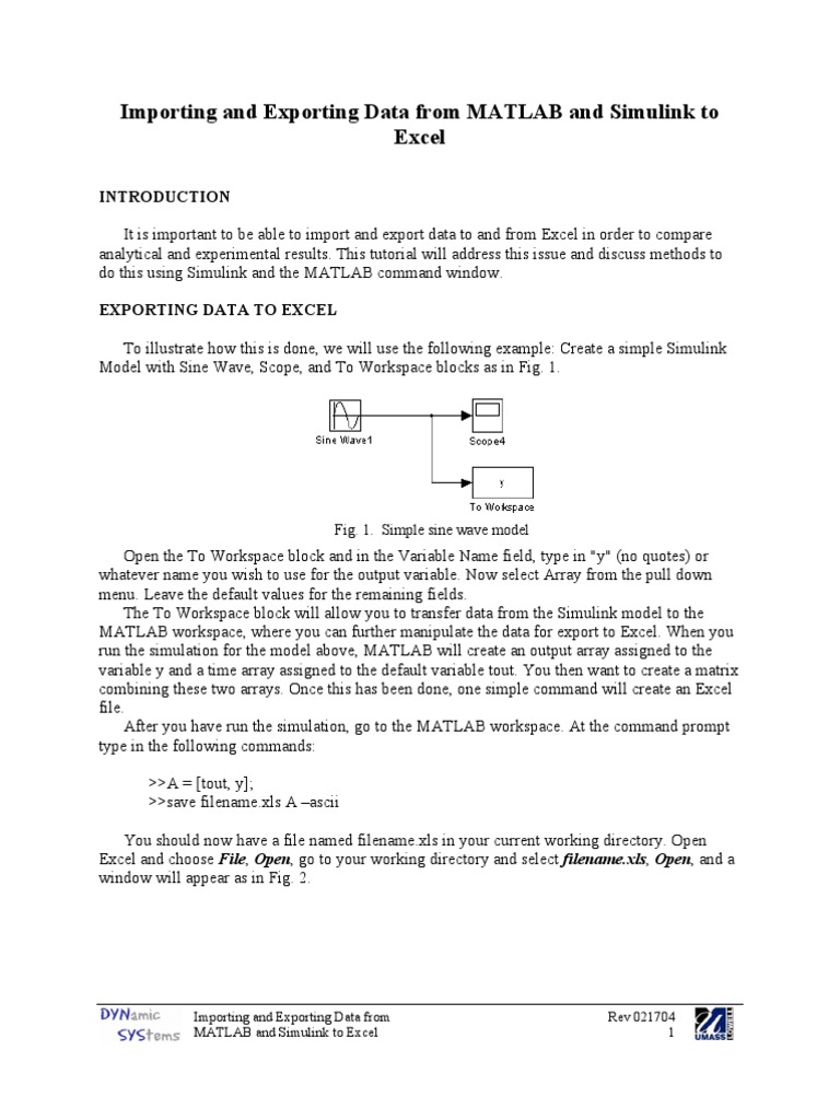 Simulink Importing Exporting To Excel | PDF | Matlab | Microsoft Excel