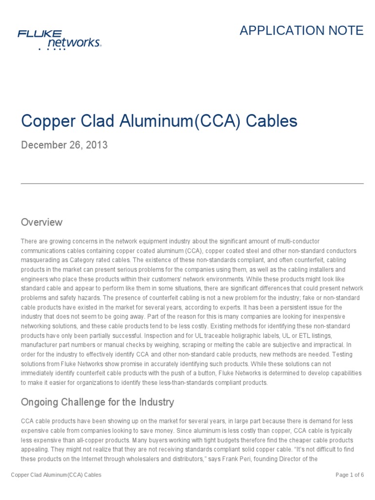 Copper Clad Aluminum (CCA) Cables: Application Note | PDF | Computing ...