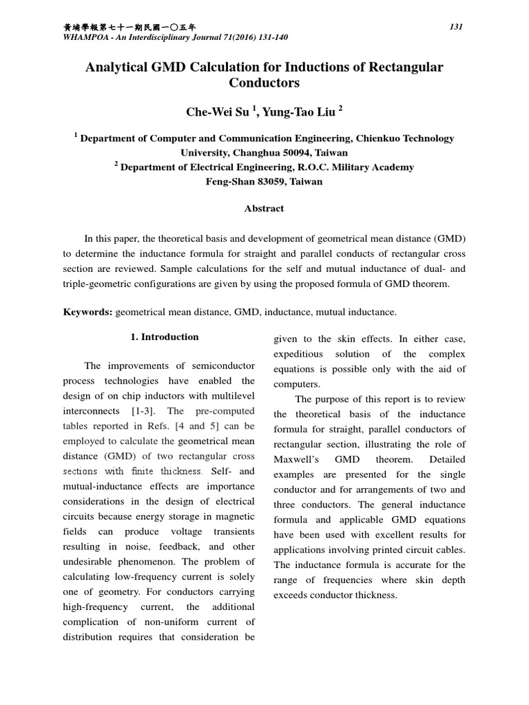 Analytical GMD Calculation For Inductions of Rectangular Conductors - C ...