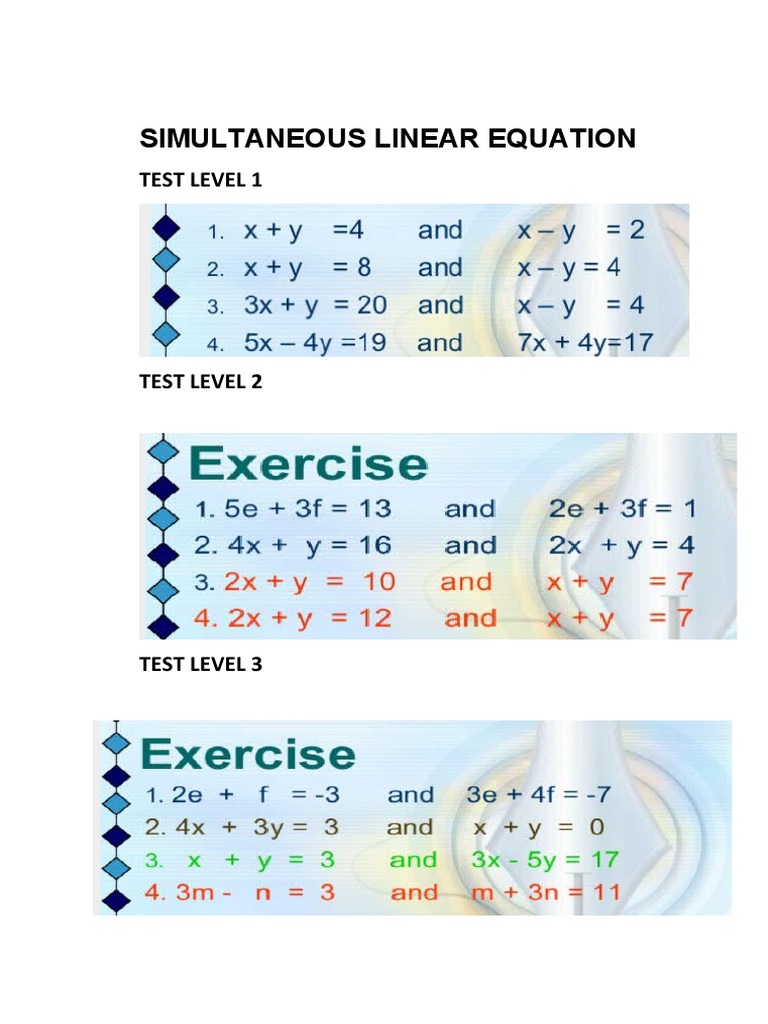 Simultaneous Linear Equations Test | PDF