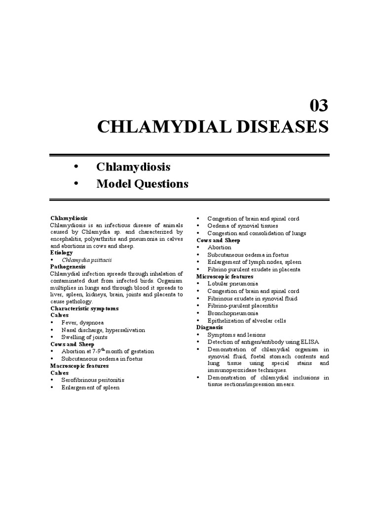03 Chlamydial Diseases: Chlamydiosis Model Questions | PDF | Immunology ...