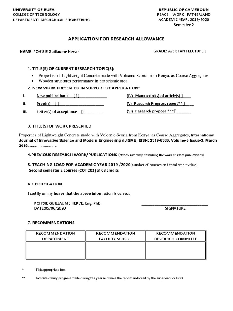 Application For Research Allowance Poh'sie 2020 Def | PDF | Structural ...