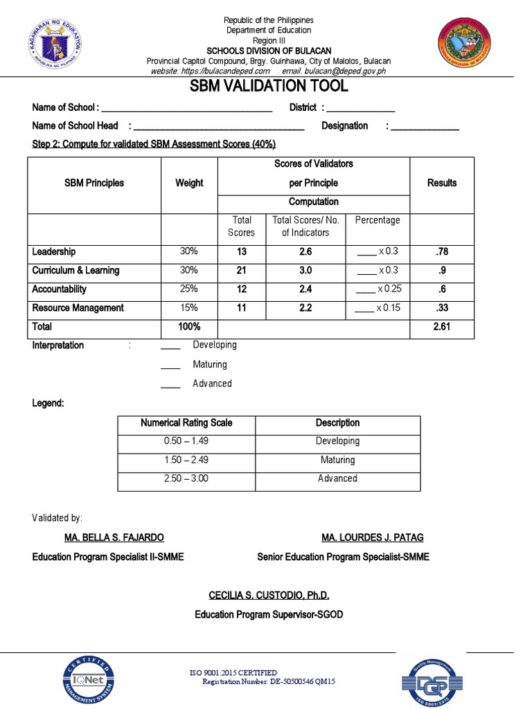 SBM Validation Tool | PDF | Learning | Evaluation