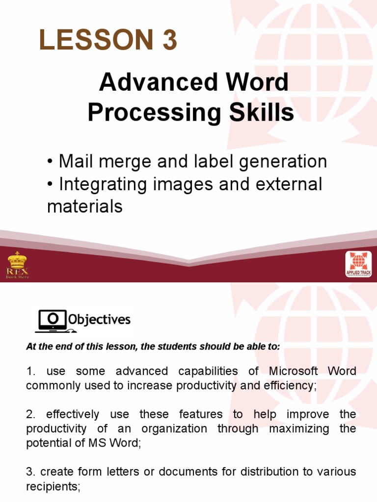 Lesson 3: Advanced Word Processing Skills | PDF | Document | Microsoft Word
