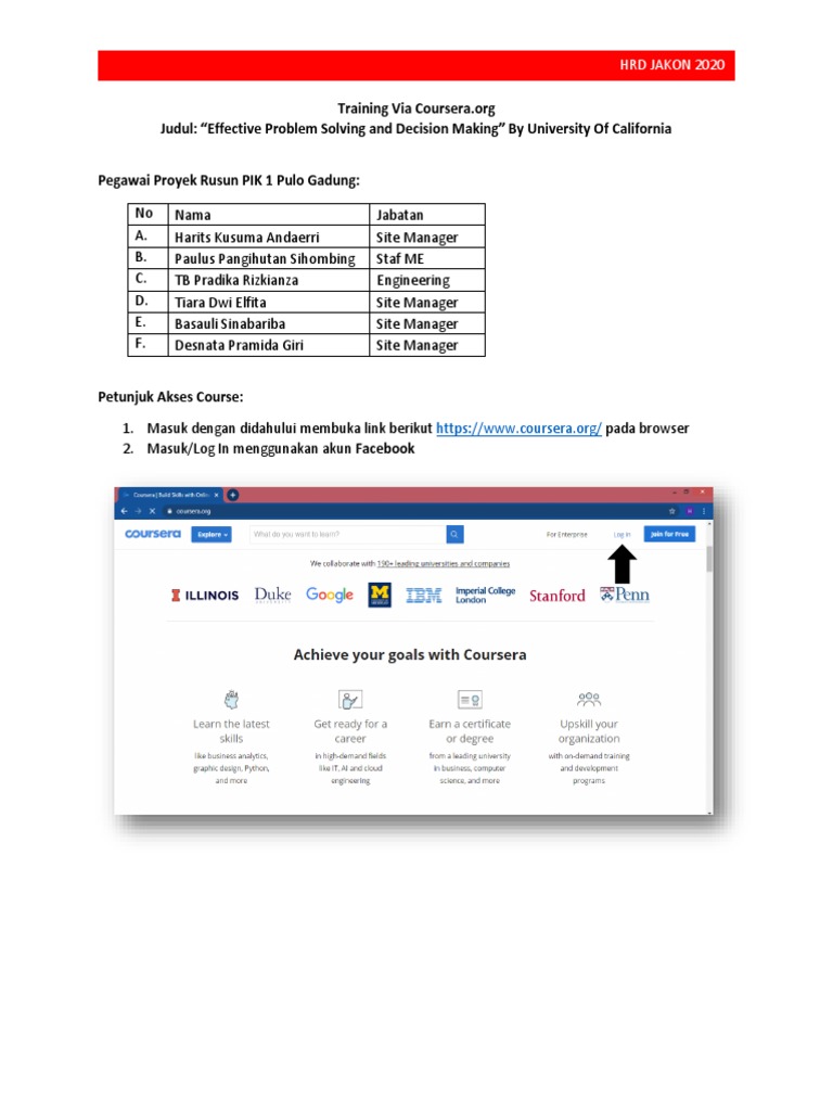 Modul Training Via Coursera-Problem Solving PDF | PDF