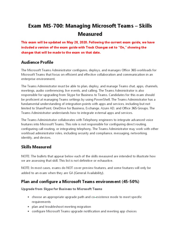 Exam Ms 700 Managing Microsoft Teams Skills Measured PDF | PDF | Office 365 | Share Point