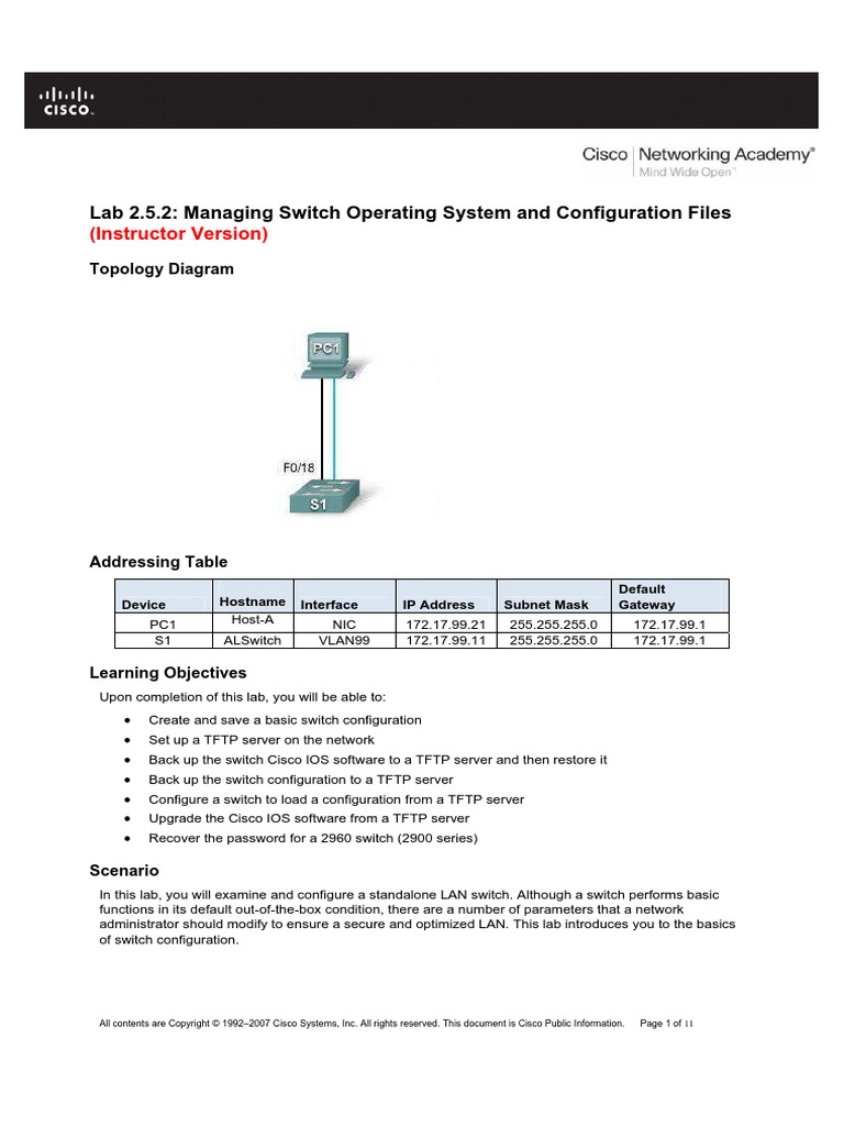 Lab 2.5.2: Managing Switch Operating System and Configuration Files | PDF | Cisco Certifications ...