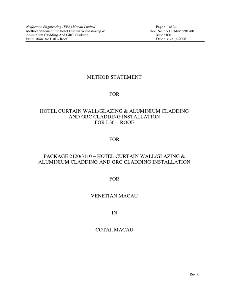 Method Statement For Installation For Curtain Wall Unitized PDF | PDF ...