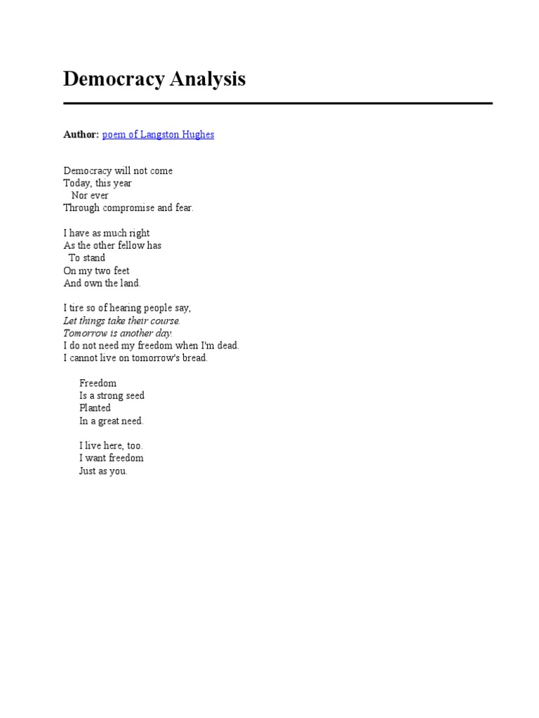 Democracy Analysis: Poem of Langston Hughes | PDF | Dream | Feeling