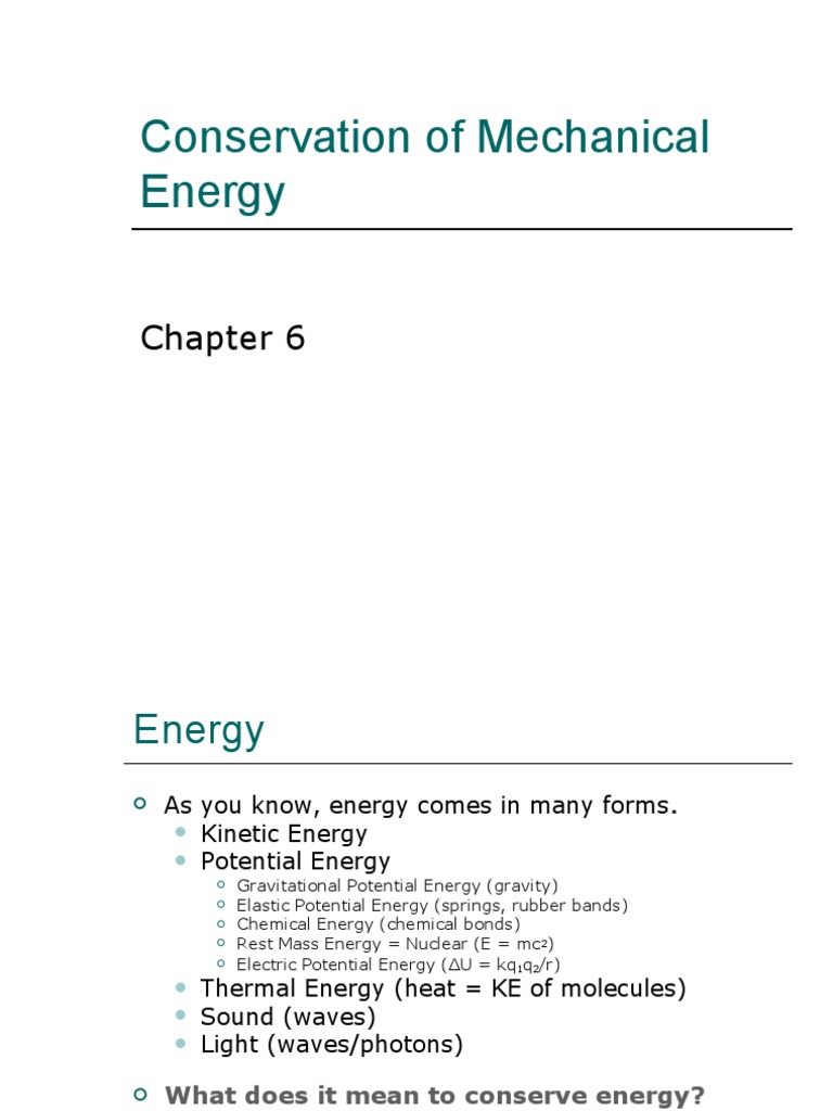 Conservation of Mechanical Energy Explained | PDF | Potential Energy ...