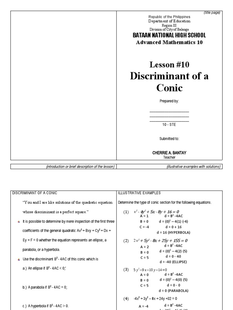 Determining Conic Sections through Discriminant Analysis | PDF ...