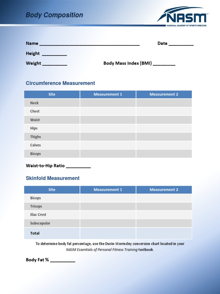 Body Composition Assessment Form | PDF