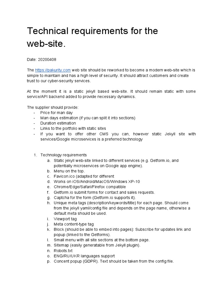 Sample Website Requirements | PDF | Information Technology | Internet